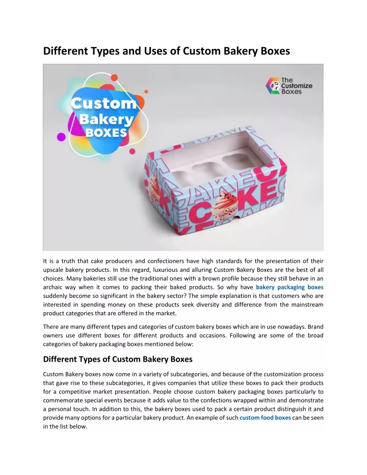 PPT - Different Types and Uses of Custom Bakery Boxes PowerPoint ...