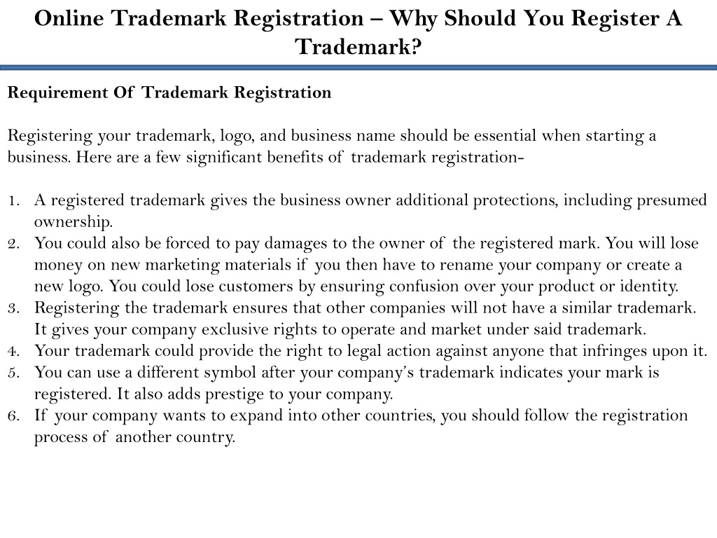 PPT - Online Trademark Registration – Why Should You Register A ...