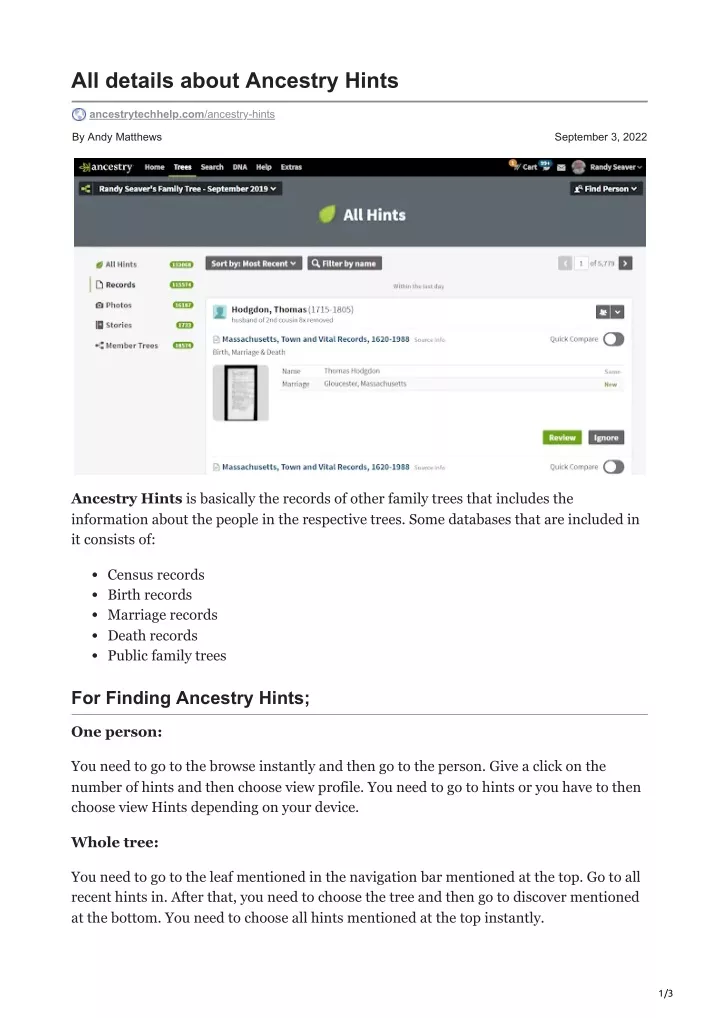 PPT - All details about Ancestry Hints PowerPoint Presentation, free ...