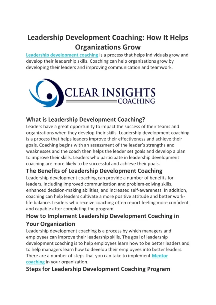 PPT - Leadership Development Coaching: How It Helps Organizations Grow ...