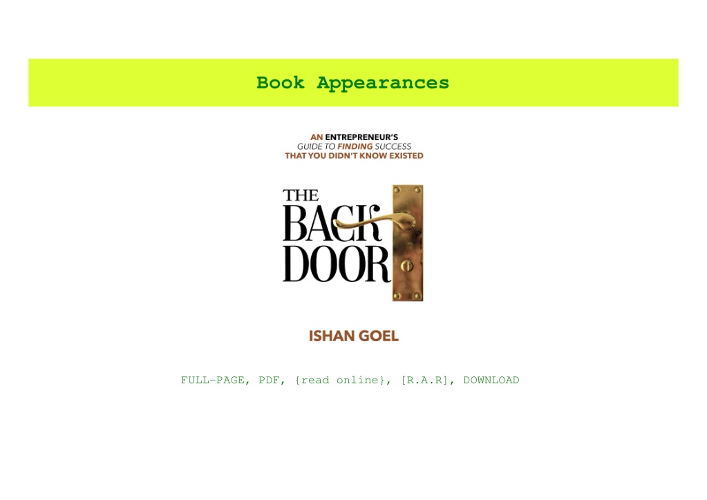 PPT - DOWNLOAD FREE The Back Door An EntrepreneurÃ¢Â€Â™s Guide to ...