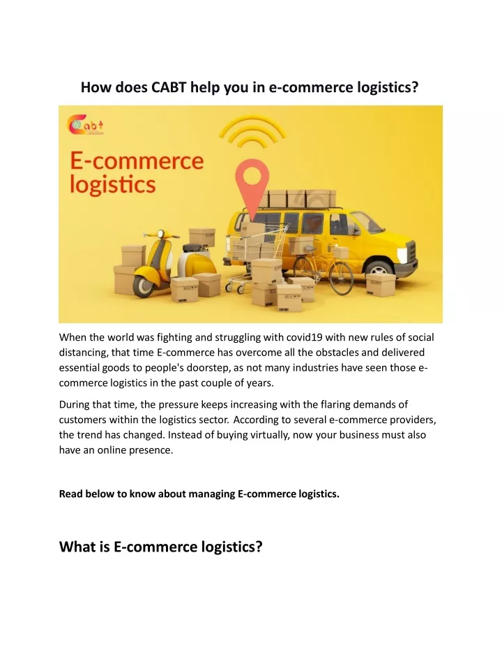 PPT - CABT in Ecommerce Logistics PowerPoint Presentation, free download - ID:11580056