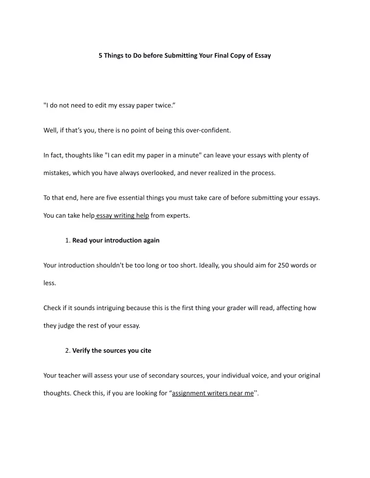 PPT - 5 Things to Do before Submitting Your Final Copy of Essay ...