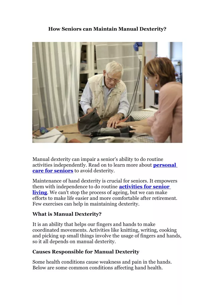 PPT - How Seniors can Maintain Manual Dexterity PowerPoint Presentation ...