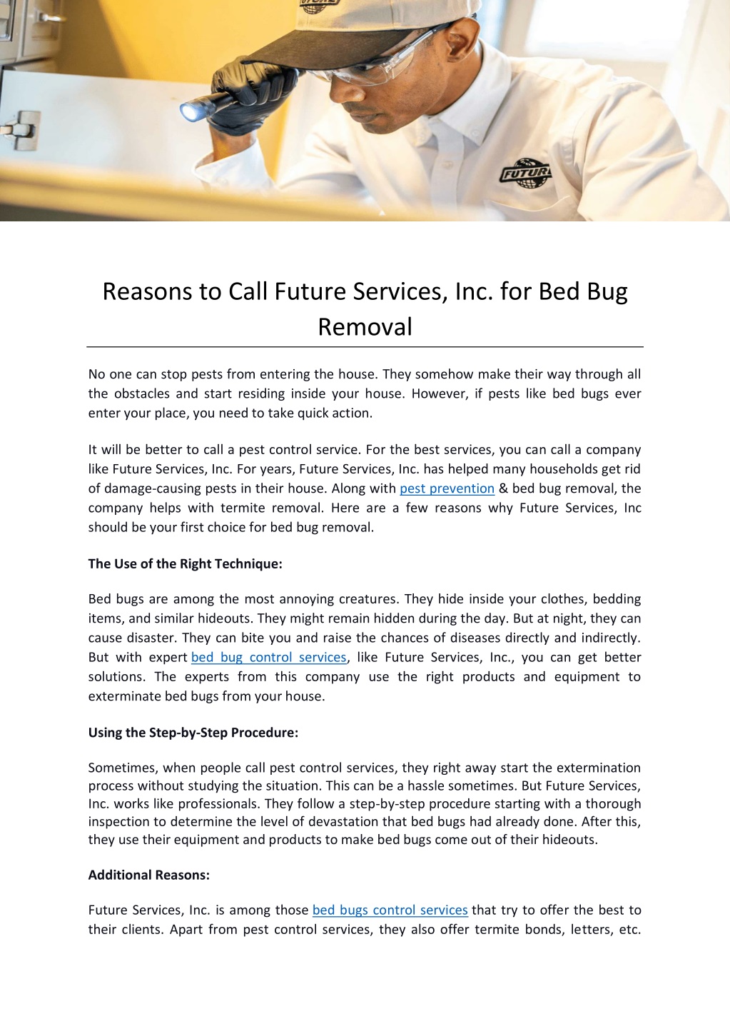 PPT - Reasons to Call Future Services, Inc. for Bed Bug Removal ...