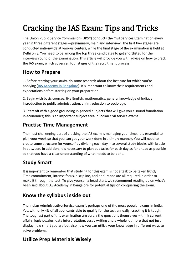 PPT - Cracking the IAS Exam: Tips and Tricks PowerPoint Presentation ...