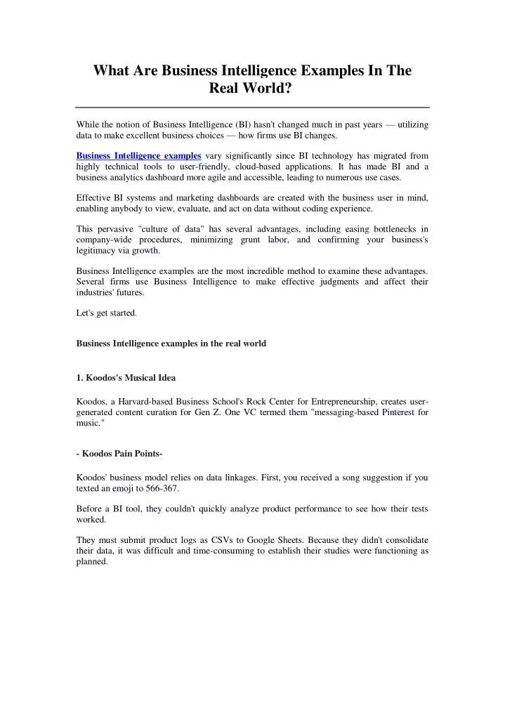 PPT - What Are Business Intelligence Examples In The Real World ...