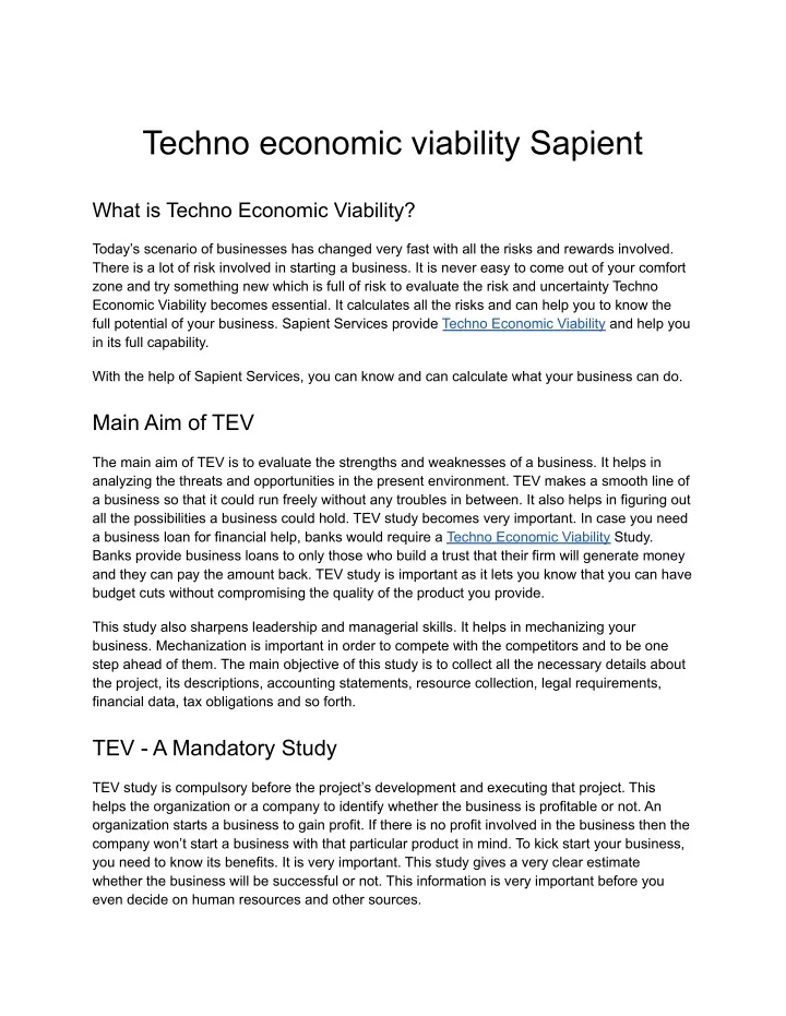 PPT - Techno economic viability Sapient Services PowerPoint ...