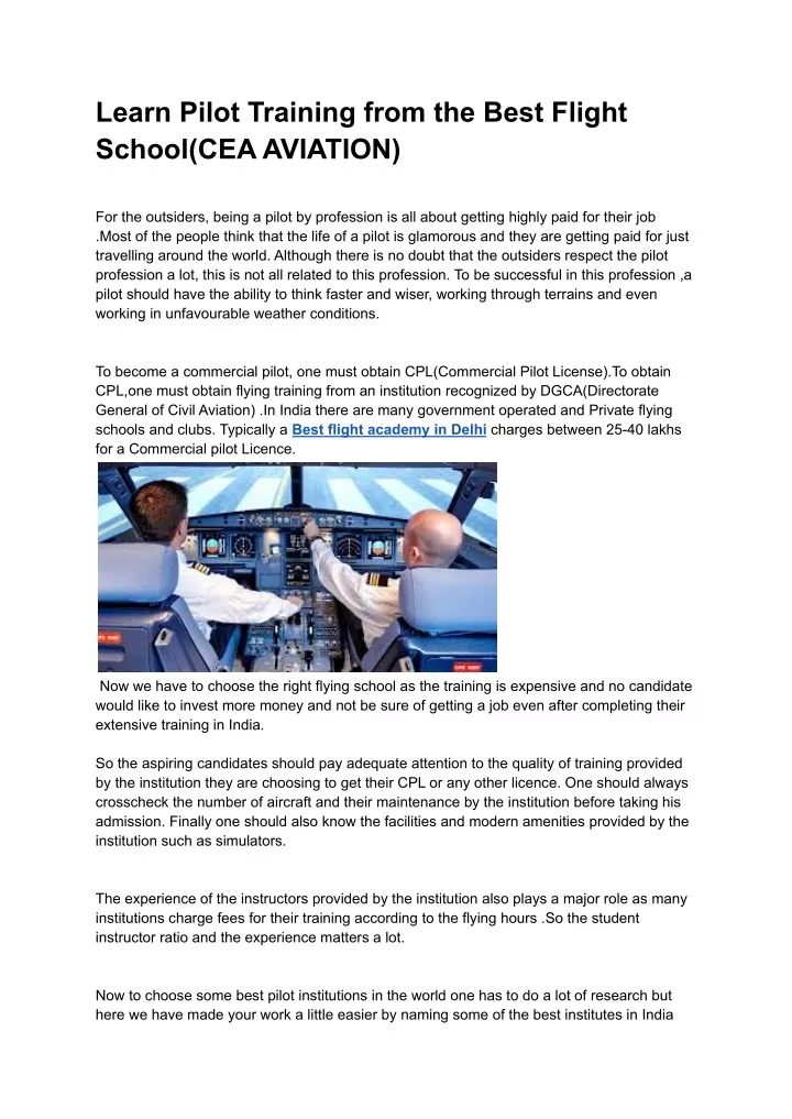 PPT - Pilot training in india(CEA Aviation) PowerPoint Presentation ...