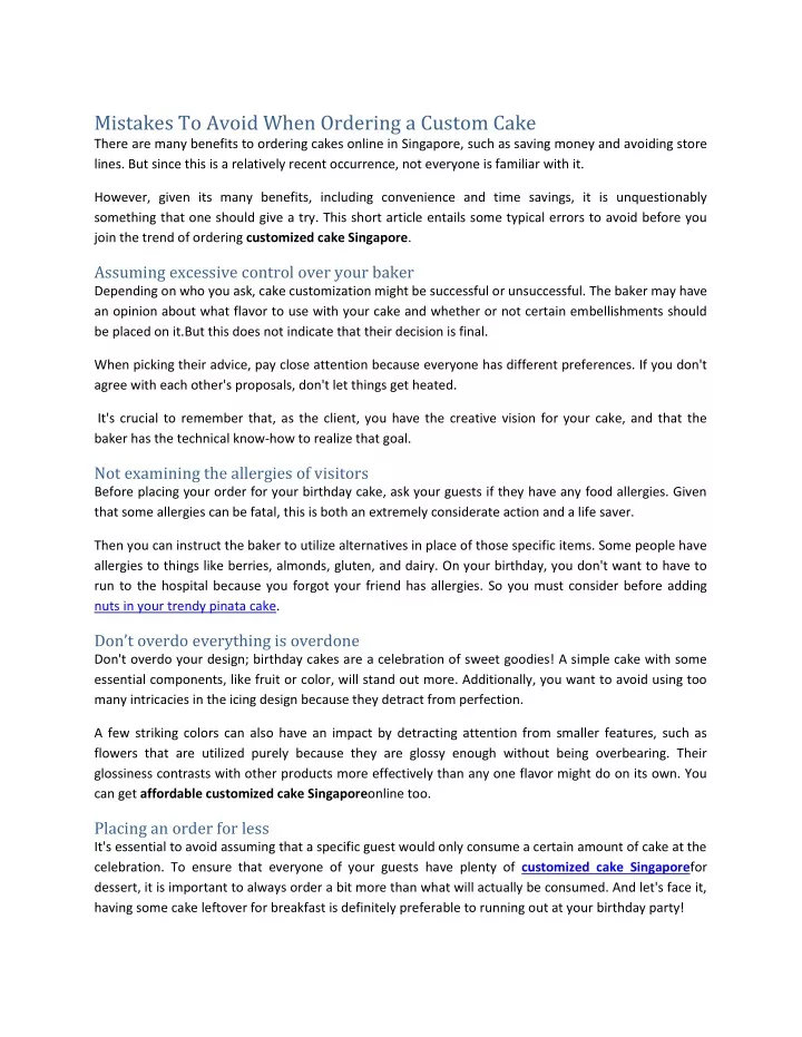 PPT - Mistakes To Avoid When Ordering a Custom Cake PowerPoint ...