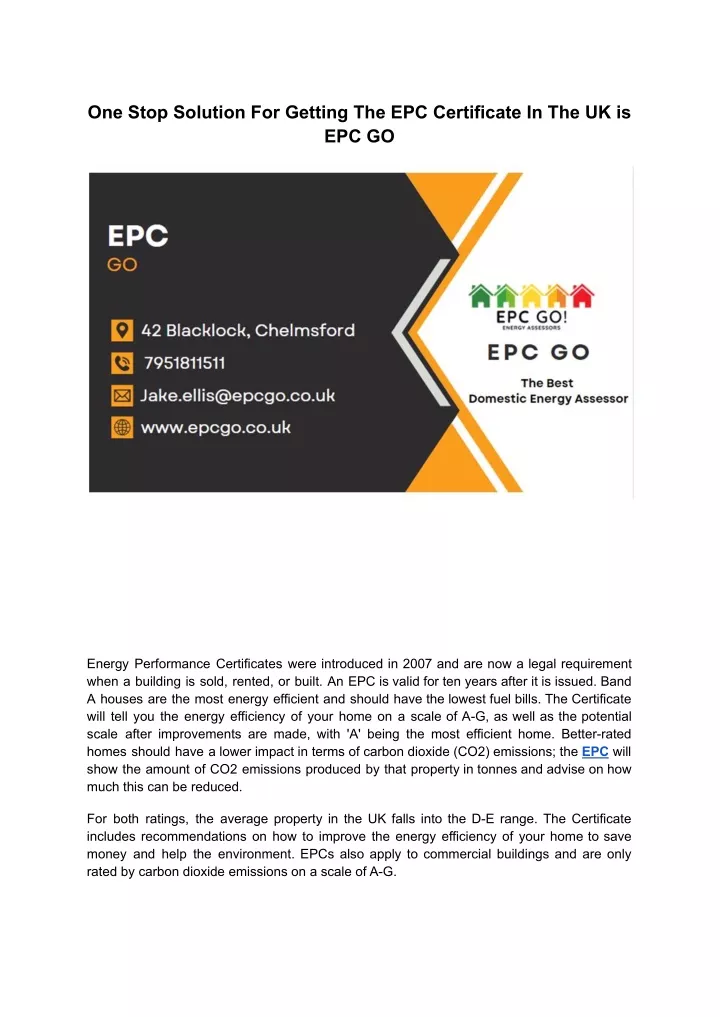 PPT - One Stop Solution For Getting The EPC Certificate In The UK is ...