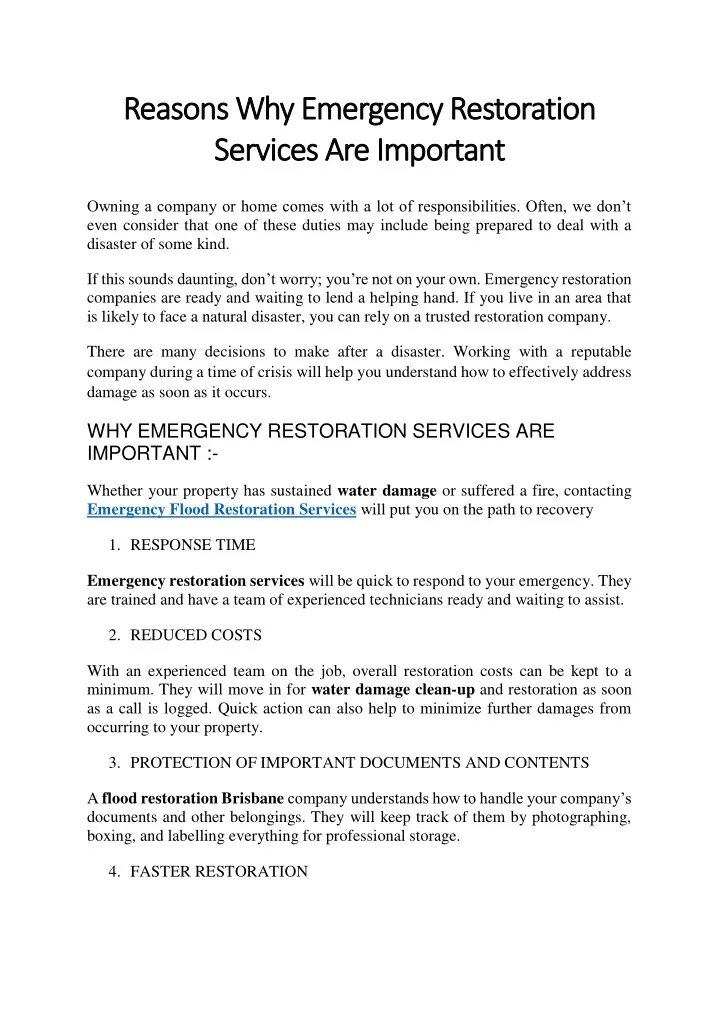 PPT - Reasons Why Emergency Restoration Services Are Important ...