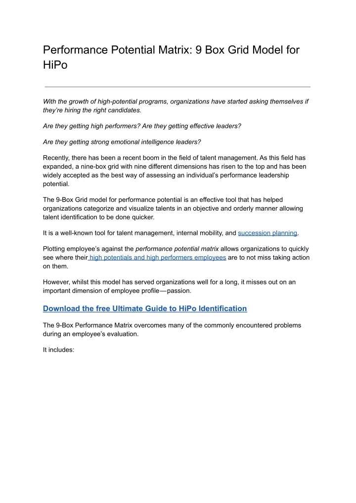 PPT - Performance Potential Matrix: 9 Box Grid Model for HiPo ...