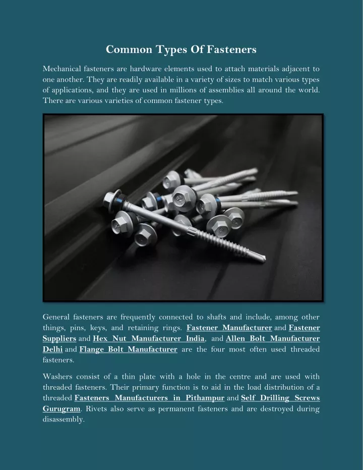PPT - Common Types Of Fasteners PowerPoint Presentation, free download ...