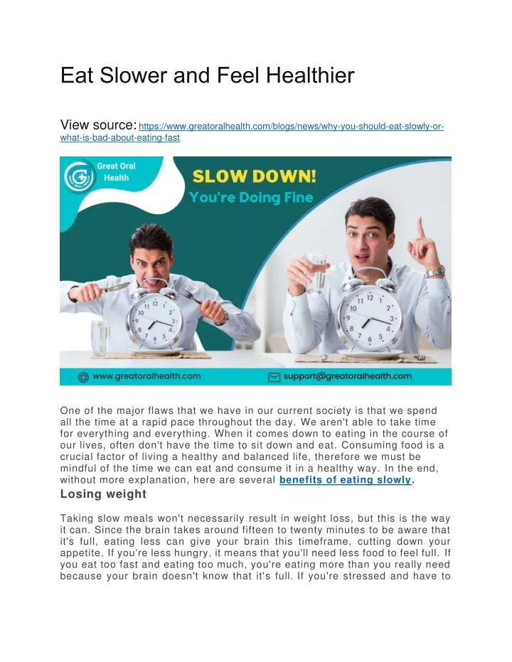 PPT - Eat Slower and Feel Healthier PowerPoint Presentation, free ...