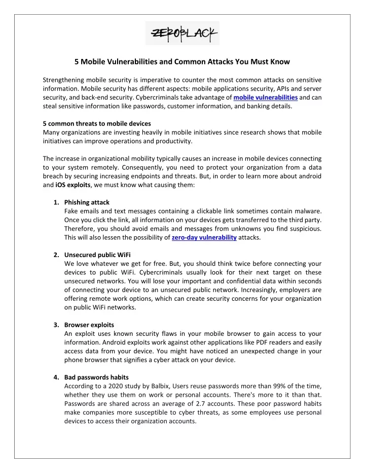 Ppt 5 Mobile Vulnerabilities And Common Attacks You Must Know
