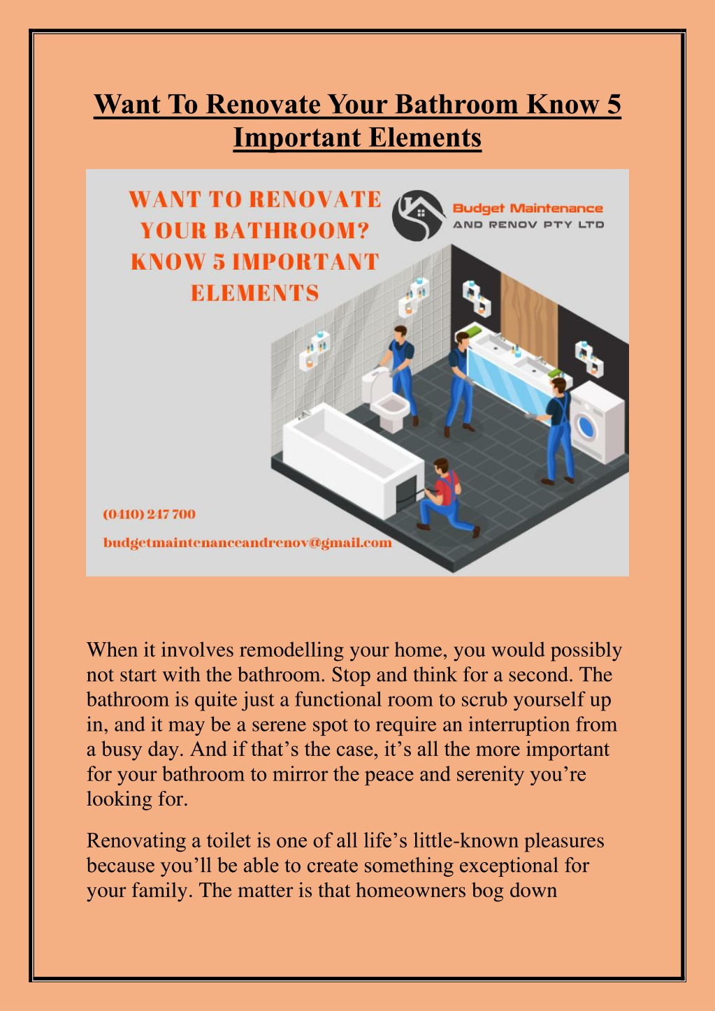 Ppt Want To Renovate Your Bathroom Know 5 Important Elements