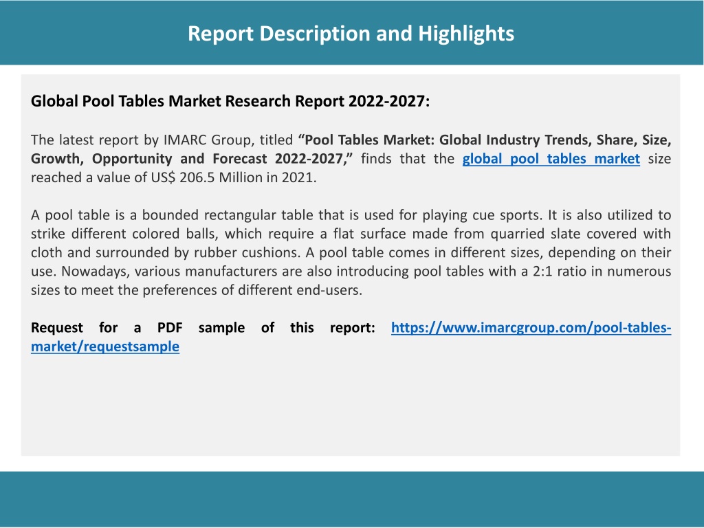 PPT - Pool Tables Market PDF: Industry Overview, Growth Rate and ...
