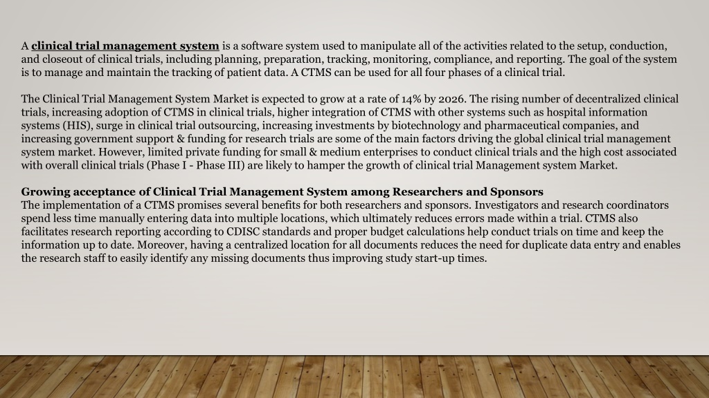 PPT - Clinical Trial Management System Market Growth Prospects to 2026 ...