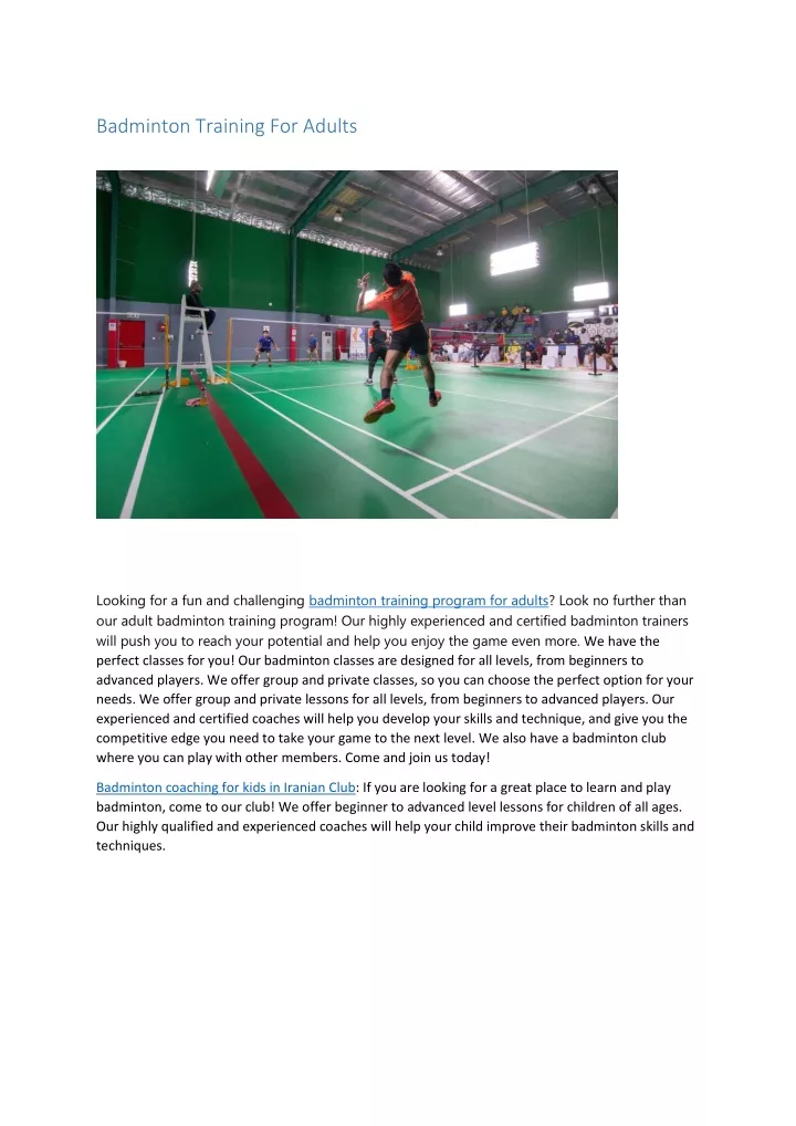PPT - We Are Best For You Badminton Training For Adults PowerPoint ...