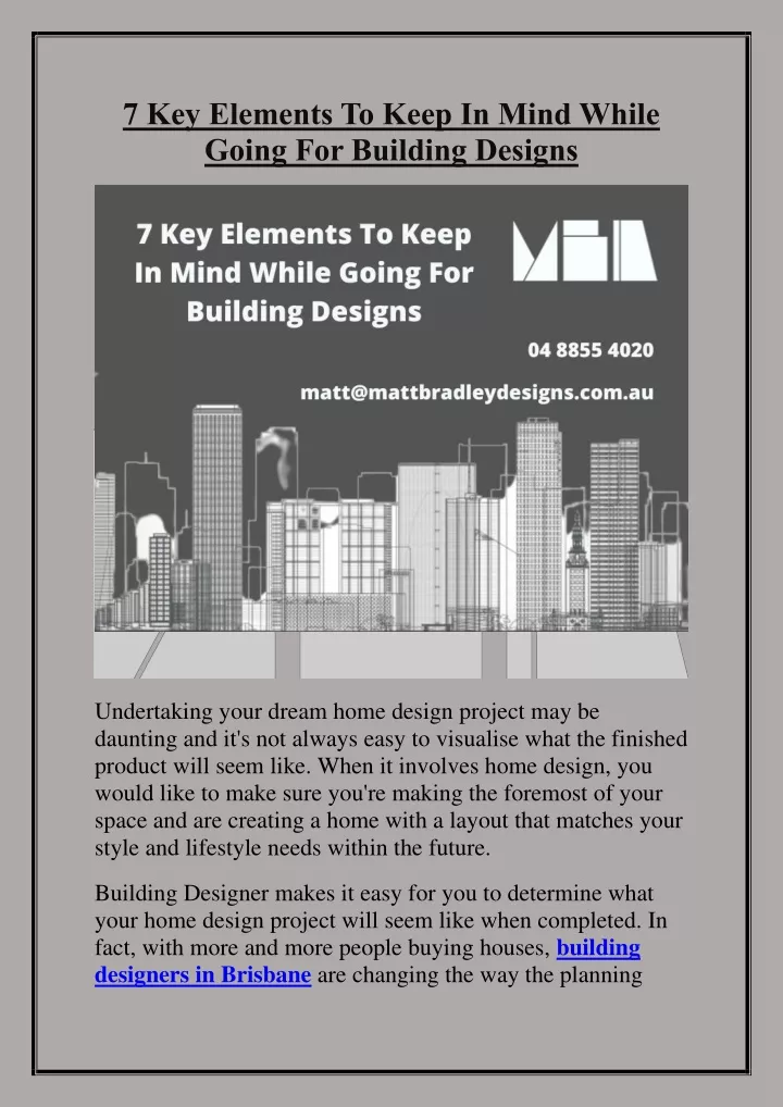 PPT - 7 Key Elements To Keep In Mind While Going For Building Designs ...