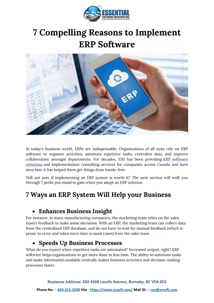 PPT - 7 Compelling Reasons to Implement ERP Software PowerPoint Presentation - ID:11607344
