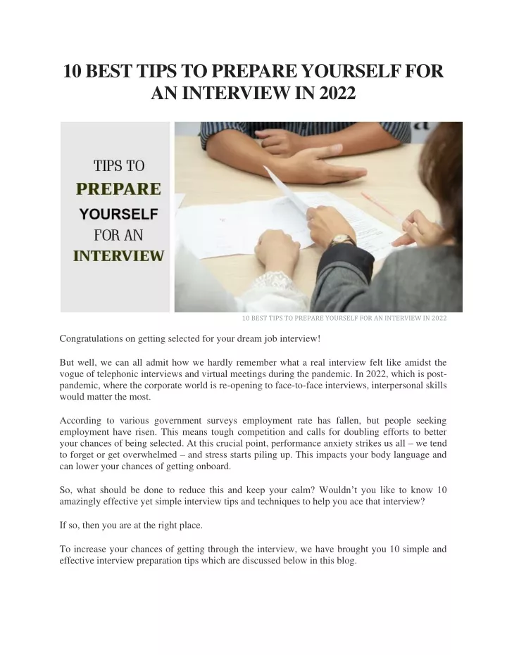 PPT - 10 BEST TIPS TO PREPARE YOURSELF FOR AN INTERVIEW IN 2022 ...