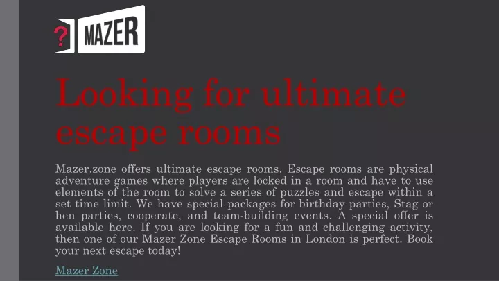 PPT - Looking for ultimate escape rooms PowerPoint Presentation, free ...