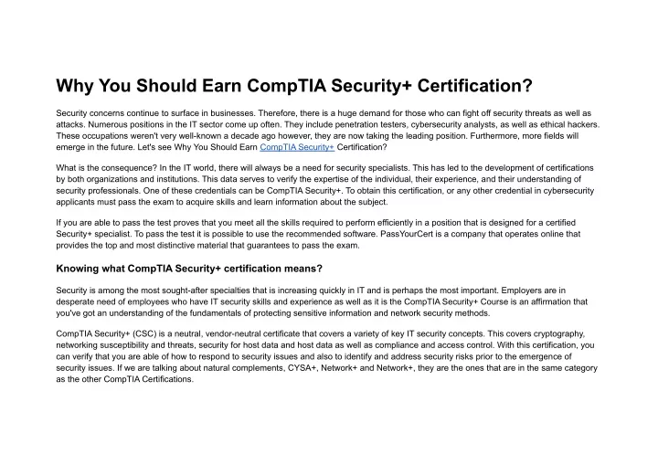 PPT - Why You Should Earn CompTIA Security Certification? PowerPoint Presentation - ID:11612430