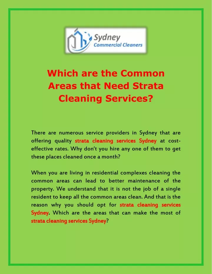 PPT - Which are the Common Areas that Need Strata Cleaning Services ...