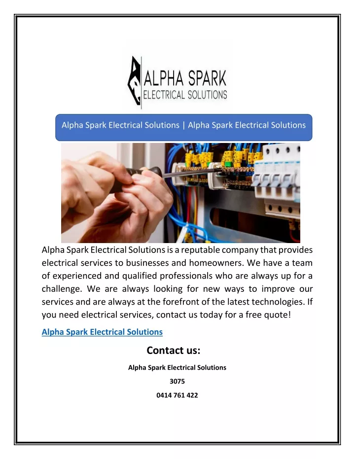 PPT - Alpha Spark Electrical Solutions | Alpha Spark Electrical ...