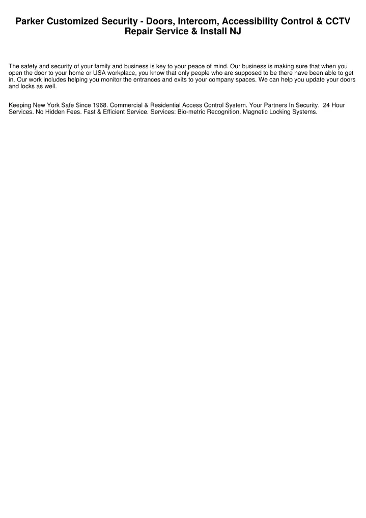 PPT - Parker Personalized Safety - Doors, Intercom, Access Control ...