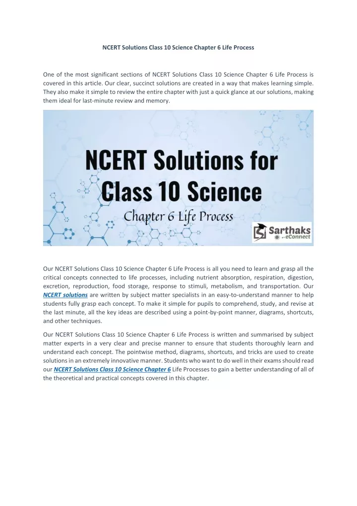 PPT - NCERT Solutions Class 10 Science Chapter 6 Life Process ...