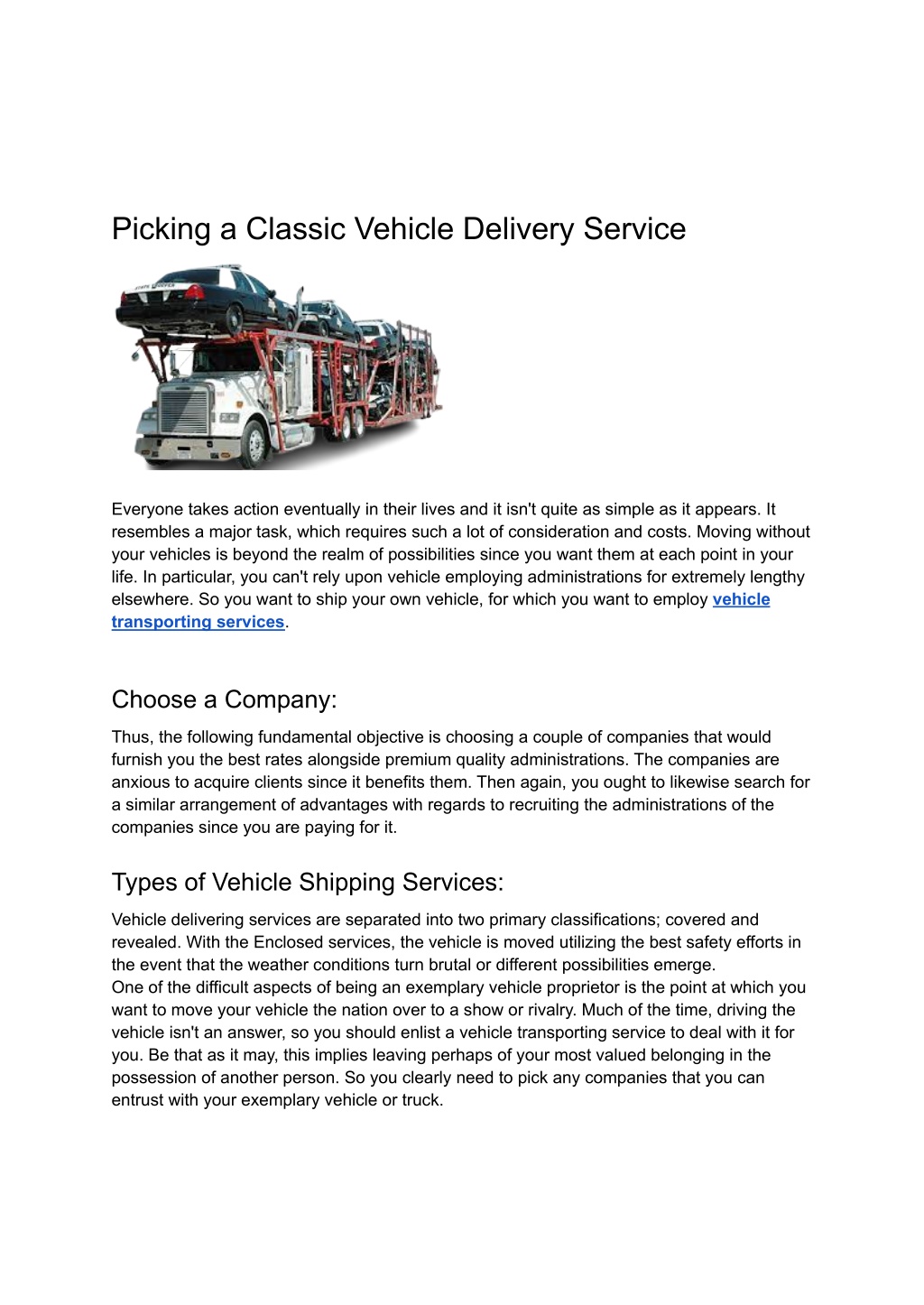 PPT - Picking a Classic Vehicle Delivery Service PowerPoint ...