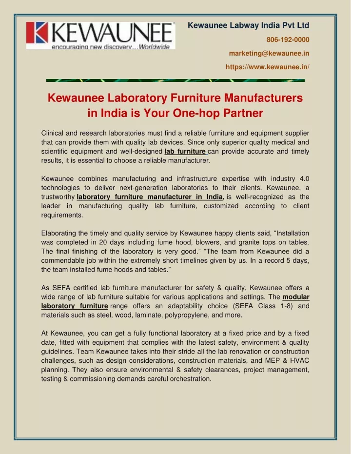 PPT - Kewaunee Laboratory Furniture Manufacturers in India is Your One ...