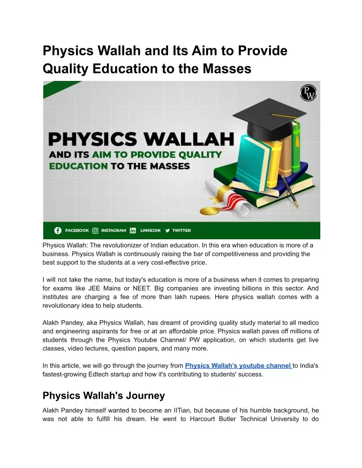 PPT - Physics Wallah and its aim to Provide Quality Education to the ...