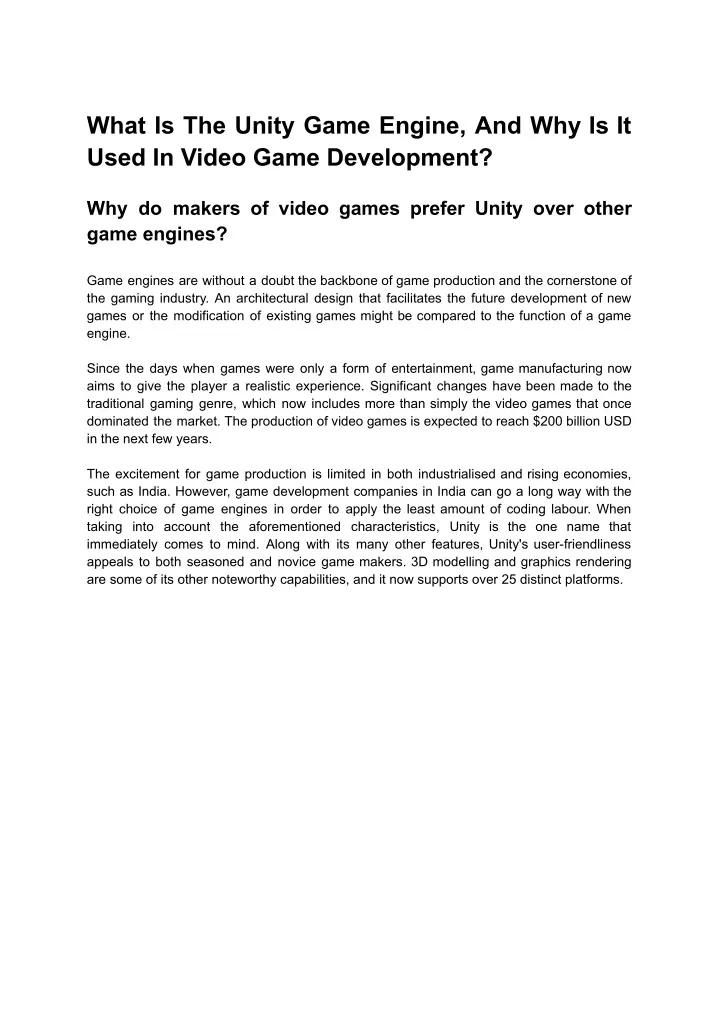 Ppt What Is The Unity Game Engine And Why Is It Used In Video Game Development Powerpoint 0229