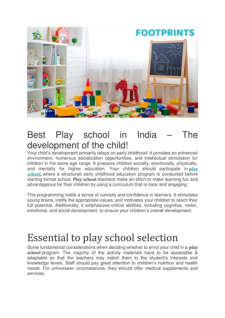 PPT - Best Play school in India – The development of the child ...