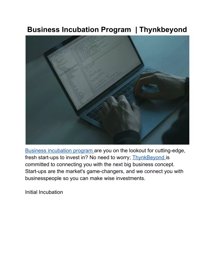 PPT - Business Incubation Program _ Thynkbeyond PowerPoint Presentation ...