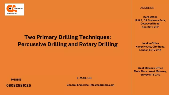 PPT - Two Primary Drilling Techniques Percussive Drilling and Rotary ...