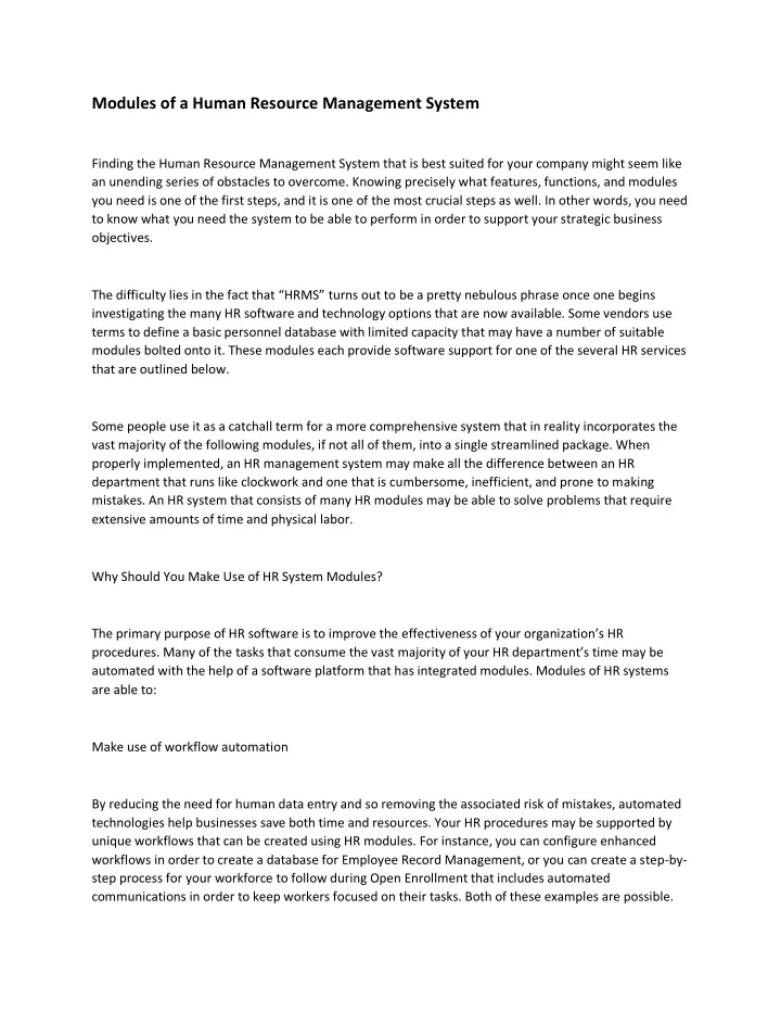 PPT - Modules of a Human Resource Management System PowerPoint ...