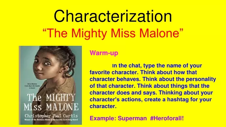 PPT - Characterization _The Mighty Miss Malone_ PowerPoint Presentation ...