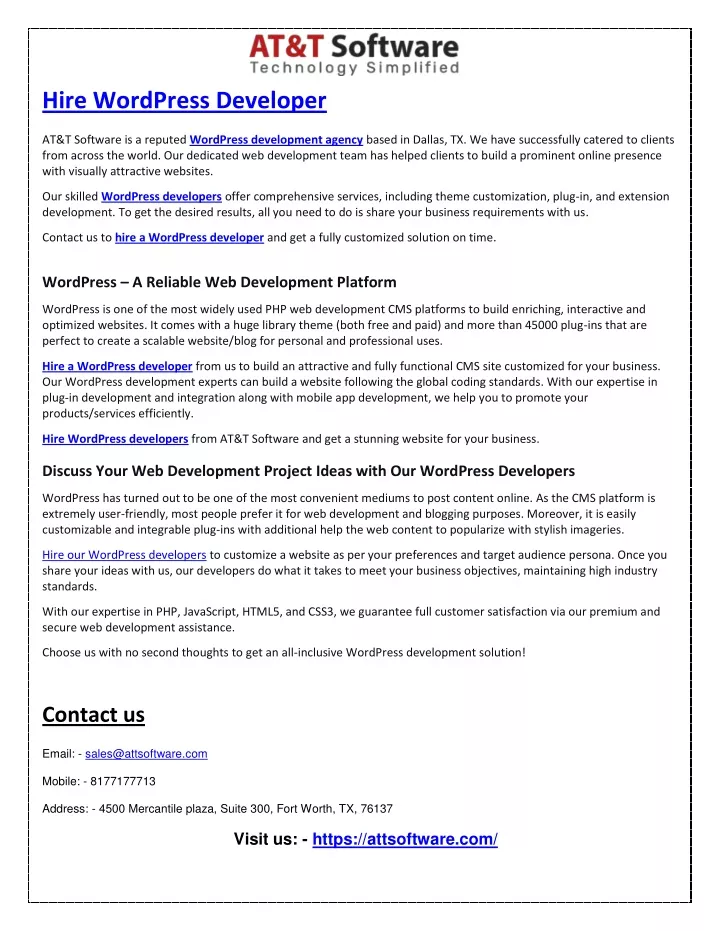 PPT - Attsoftware Hire Wordpress Developer PowerPoint Presentation, free download - ID:11623883