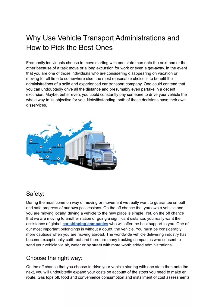 PPT - Why Use Vehicle Transport Administrations and How to Pick the ...