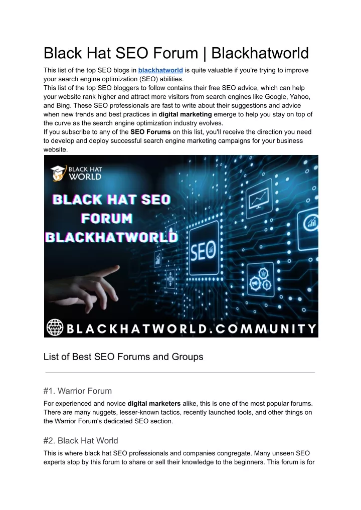 PPT - Black Hat SEO Forum _ Blackhatworld PowerPoint Presentation, free ...