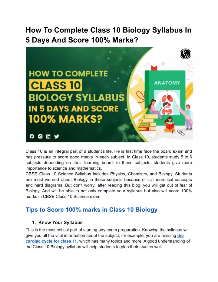 PPT - How to complete the Class 10 Biology syllabus in 5 days and score ...