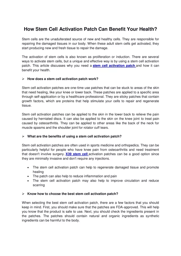 PPT - How Stem Cell Activation Patch Can Benefit Your Health ...