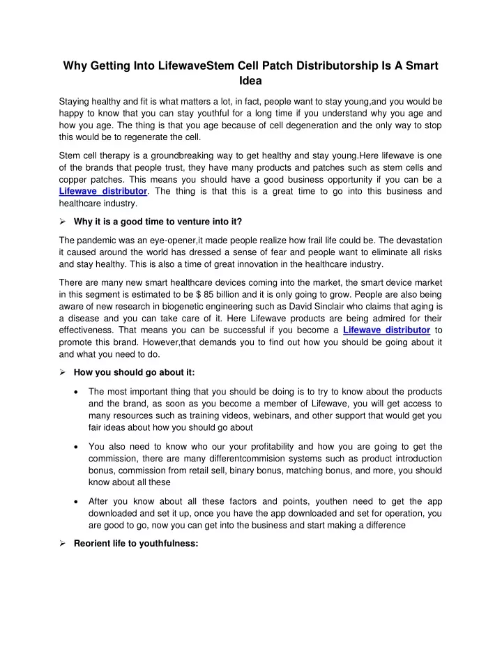 PPT - Why Getting Into LifewaveStem Cell Patch Distributorship Is A ...