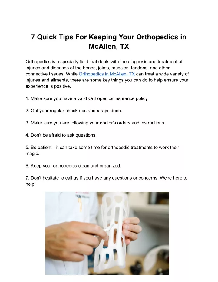PPT - 7 Quick Tips For Keeping Your Orthopedics in McAllen, TX ...