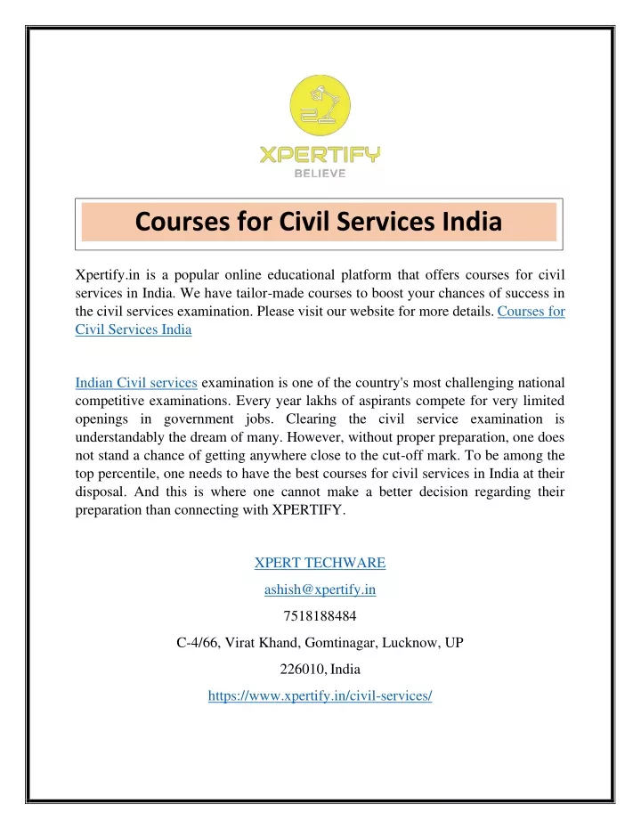 PPT - Courses for Civil Services India Xpertify.in PowerPoint ...
